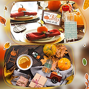 Thyle 8 Pack Fall Tiered Tray Decor Set Autumn Pumpkins Rustic Farmhouse Decor Wooden Blue Pumpkin Tabletop Signs Thanksgiving Tiered Tray Decor for Home Thanksgiving Autumn