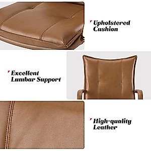 HULALA HOME Faux Leather Home Office Desk Chair, Adjustable Swivel Computer Chair with Golden Legs and Arms, Comfy Upholstered Task Chair,Camel