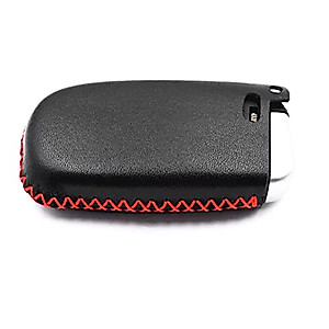 WFMJ Leather 5 Buttons Smart Key Fob Case Cover for Dodge Journey Durango Challenger Charger Jeep Grand Cherokee Chrysler 300 (Black)