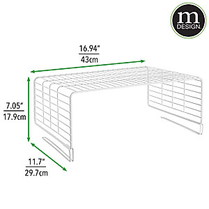 mDesign Modern Versatile Metal Closet, Cabinet Organizer Storage 2-Tier Shelf Divider and Separator for Bedrooms, Bathrooms, Entryways, Hallways, Kitchen Pantry, Office - Easy Install, 2 Pack - White