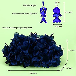 Mrotasvi Lightweight Tassel Rosa Flower Earrings and Rose Petal Clutch Evening Bag for Women Girls Party Wedding Pack of 2 Set (Blue)