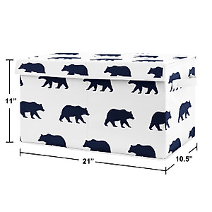 Sweet Jojo Designs Woodland Big Bear Boy Small Fabric Toy Bin Storage Box Chest For Baby Nursery or Kids Room - Navy Blue and White Forest Animal