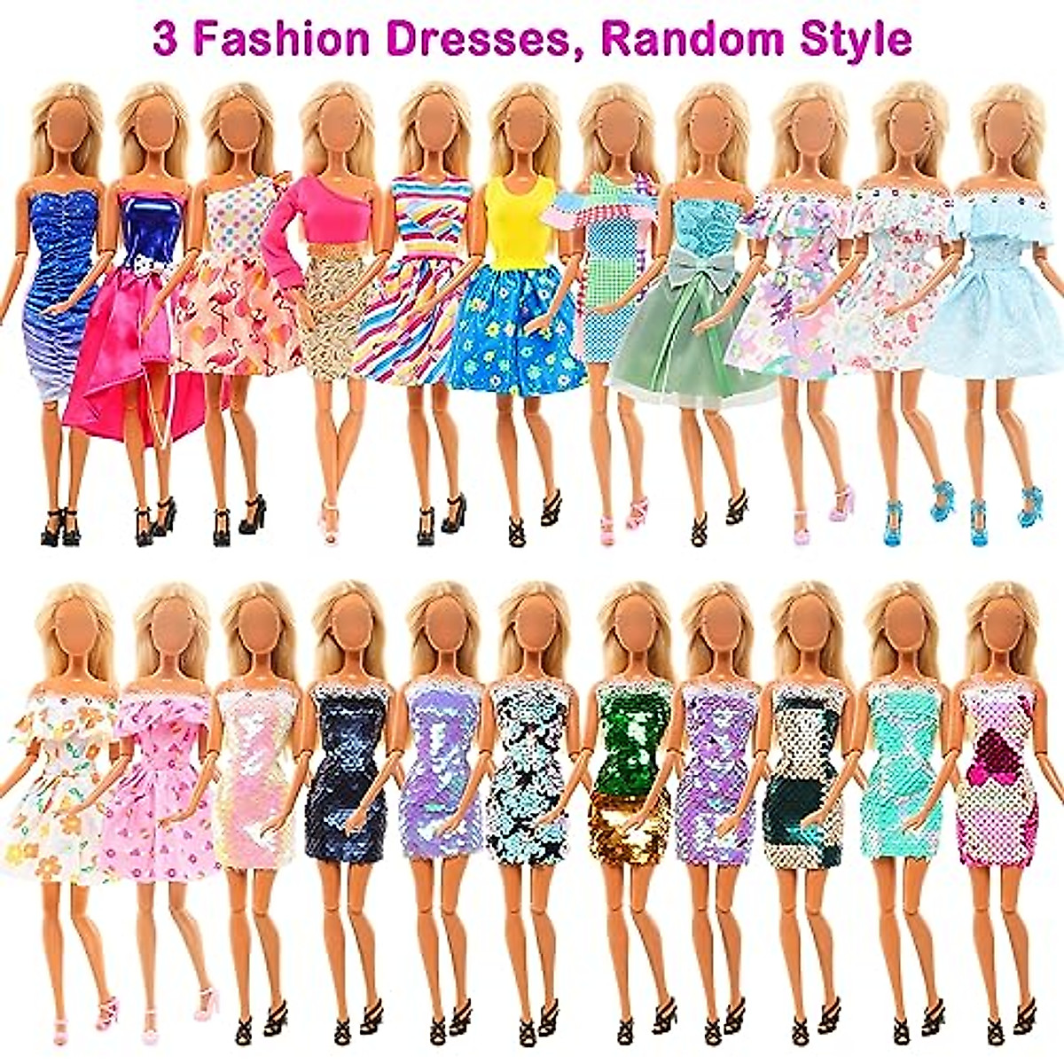BARWA 35 Pack Doll Clothes and Accessories 5 PCS Fashion Dresses 3 PCS Gown Dresses 3 Bikini Swimsuits 5 Outfits 10 Shoes 5 Glasses for 11.5 inch Doll