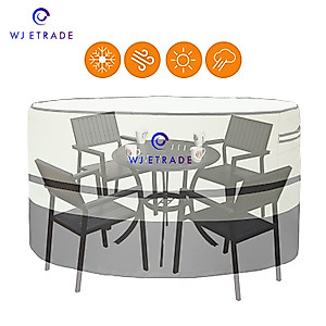 Patio Table Covers, 60"Diax28"H Outdoor Round Small Dining Set Furniture Cover, Heavy Duty Waterproof UV Resistant, Beige+Grey