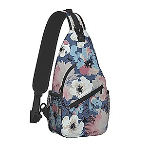 Greexy Watercolor Flowers Sling Backpack Crossbody Shoulder Bags for Women Men Causal Daypacks Chest Bag Hiking Travel Sport Climbing Runners