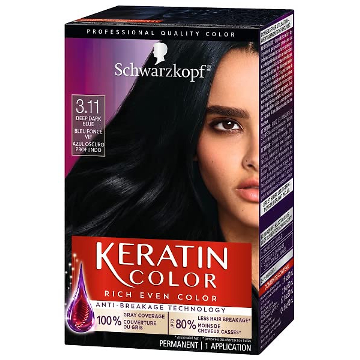 Schwarzkopf Keratin Color Permanent Hair Color Cream, 3.11 Deep Dark Blue