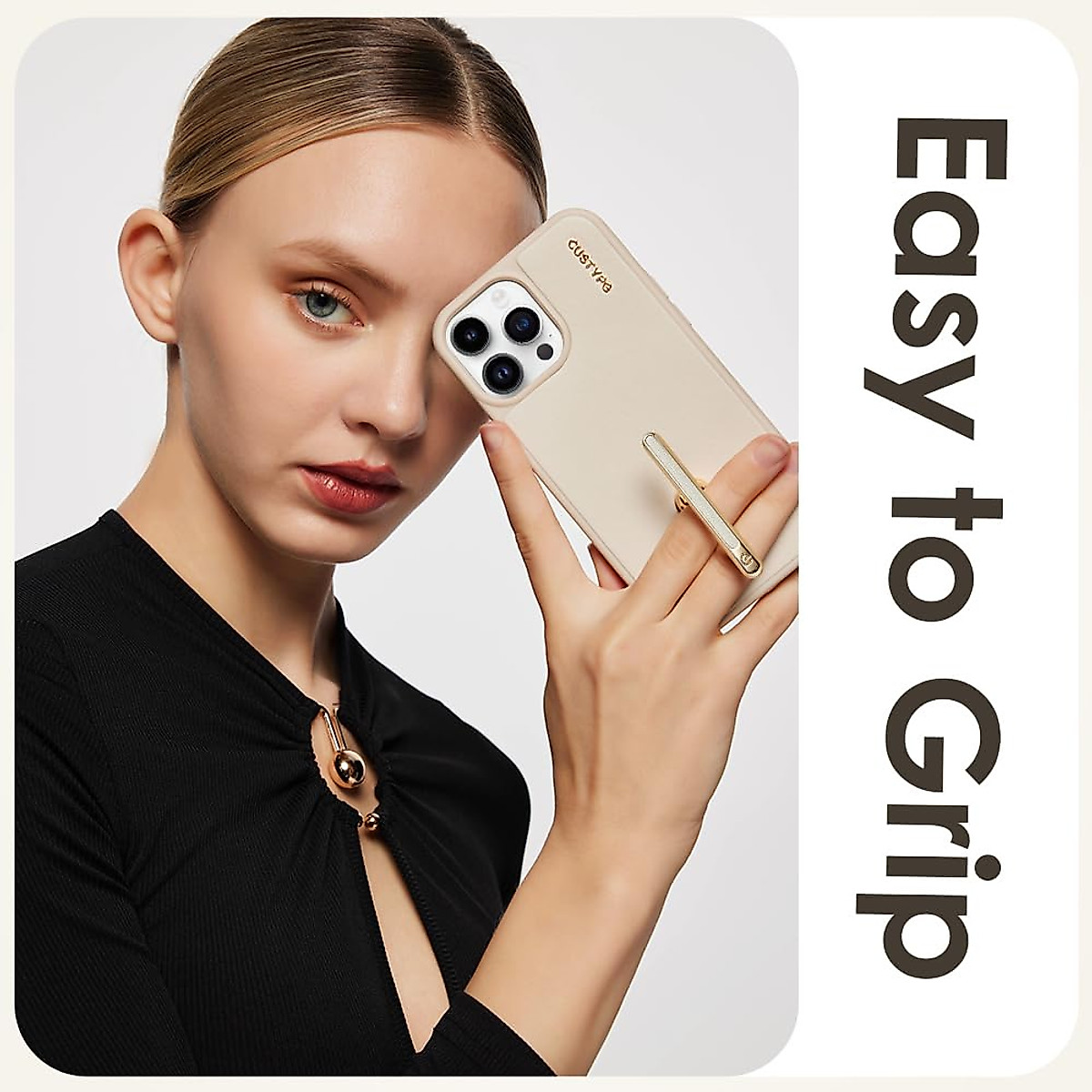 CUSTYPE Case for iPhone 13 Pro Max with Stand, Compatible with Wireless Charging, [2-Way Stand] Metal Kickstand,Slim Fit Leather Shockproof Protective Case for Apple 13 Pro Max 6.7inch Beige