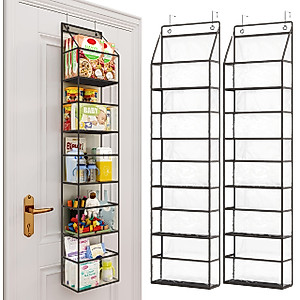 Fixwal 2 Pack Over The Door Pantry Organizer Hanging Storage Room Organizer 5-Shelf with Clear Plastic Pockets Large Capacity for Closet Bedroom Bathroom (Grey)