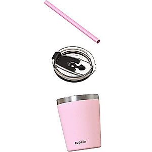 CUPKIN Stackable Stainless Steel Kids Cup Smoothie Tumbler - Powder Coated Insulated Tumblers, BPA Free Lid and Silicone Straw (8 Fl Oz (Pack of 1), Pink)