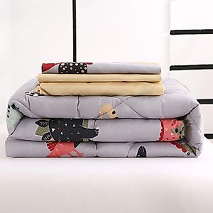 Wowelife Dinosaur Toddler Bedding Sets for Boys Grey Toddler Bed Sheets Sets Kids Toddler Comforter Set Soft Breathable with Quilted Comforter, Flat Sheet, Fitted Sheet and Pillowcase