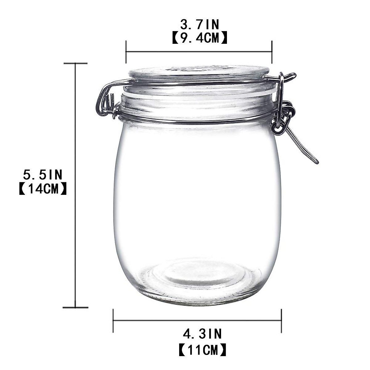 YEBODA 24oz Food Storage Canister Glass Jars with Clamp Airtight Lids and Silicone Gaskets for Multi-Purpose Kitchen Containers - Clear Round (4 Pack)