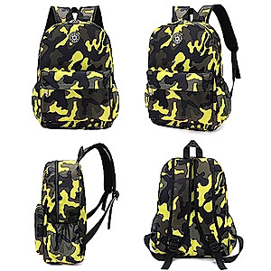 BEFUNIRISE Kids School Backpacks for Boys Girls Elementary Kindergarten Camo School Bags Bookbags for Primary Preschool (Camouflage Yellow, Large)