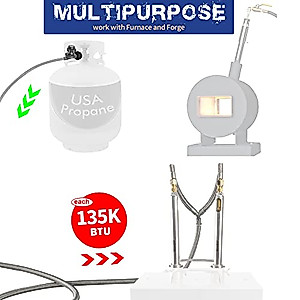 GONGYI Propane Gas Forge Double Burner Smelting, Heavy Duty Stainless Steel 304 with Regulator 0-30 PSIG/Air Adjustment Sleeve Adjustable Flame