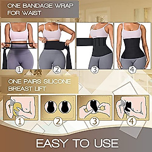 Waist Trainer for Women | Quick Snatch Me Up Bandage Wrap Lumbar Waist Support Belt - Adjustable Comfortable Lower Back Pain Relief Tight - Fitting Waist Waistband | Bonus Gift Breast Lift Tape Black