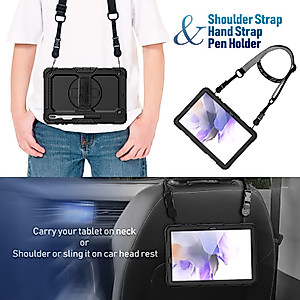 timecity Case for Samsung Galaxy Tab S8 Plus/ S7 FE 5G Case 12.4'' with Screen Protector & 360° Swivel Kickstand & Hand Shoulder Strap Case for Galaxy Tab S7 FE/ S8 Plus/ S7 Plus 12.4 inch -Black