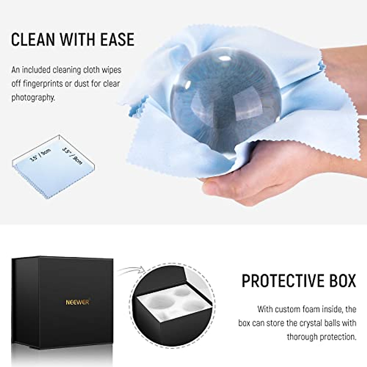 NEEWER K9 Crystal Ball for Lens, 3 Packs Glass Balls for Photo Effects with Stand, Pouch & Box, Photography Accessories Prop and Decoration (60mm/2.36", 80mm/3.15", 100mm/3.94")