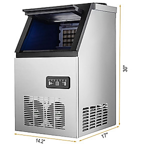 SmaketBuy Commercial Ice Maker Machine 150LBS/24H Stainless Steel Commercial Ice Maker Auto Operation 24LBS Storage 45 Cubes Freestanding Commercial Ice Cube Maker for Coffee Shop, Restaurant and Bar