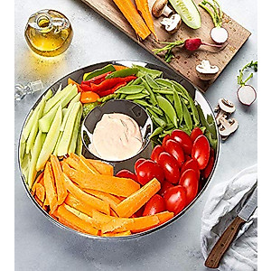 Chip and Dip Serving Bowl, Elegant Serving Dish - Great for Chips, Dips, Appetizer, Fruit Bowl, Salad and Snack – Stainless Steel Chips and Dip Plate