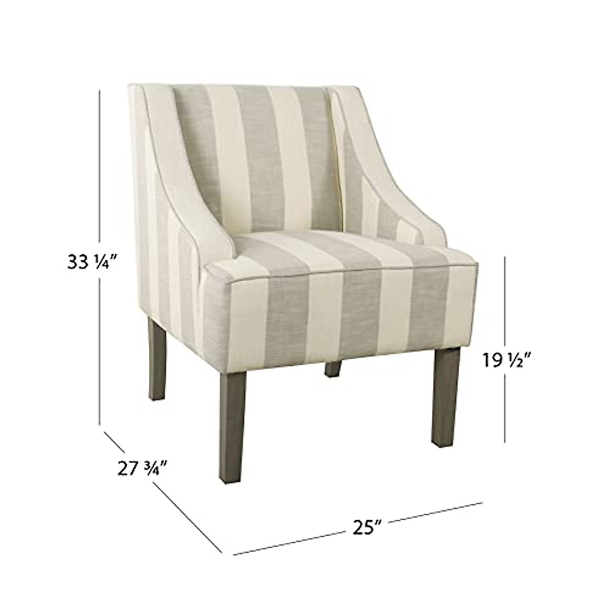 HomePop Velvet Swoop Arm Accent Chair, Grey Awning Stripe