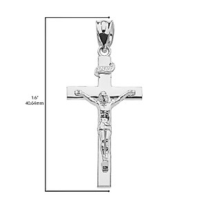 Religious Jewelry Solid 925 Sterling Silver Cross INRI Crucifix Charm Pendant (1.60")