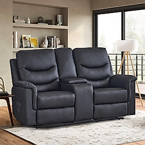 Consofa Loveseat Recliner Reclining Loveseat with Console, Wall Hugger Loveseat Recliner, Double Reclining Loveseat with Side Pockets & Cup Holders for Living Room, Office, Home Theater