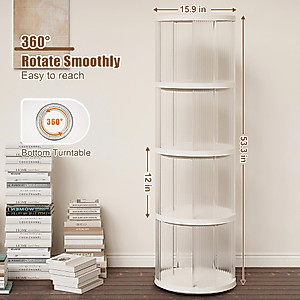Sybrioka 4 Tier Rotating Bookshelf 360 Degree Swivel Bookcase, Clear Acrylic Round Spinning Book Shelf Organizer, Corner Display Shelf for Kids Bedroom, Living Room (4 Tier)