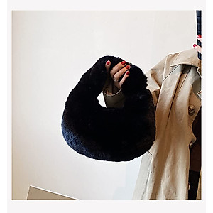 XPONNI Fuzzy Dumpling Bag, Cute Fluffy Bags, Cute Mini Handbags, Faux Fur Bag with Zipper, Soft Knotted Bag (black)