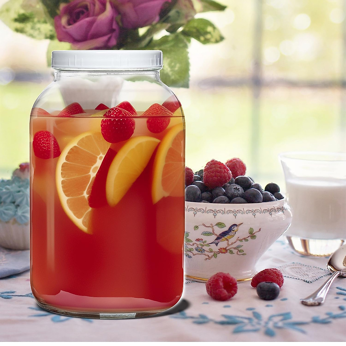 Galssmagic 1 Gallon Glass Jar with Lids,2 Pack Super Wide Mouth Mason Jars 128 oz,Glass Large Mason Jars for Food Storage Container