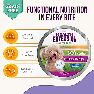 Health Extension Little Cups Grain-Free Wet Dog Food, Small Breed - Turkey 3.5 oz - Complete & Balanced, Easy to Digest, Ideal for Picky Eaters (Case of 12 Cups)