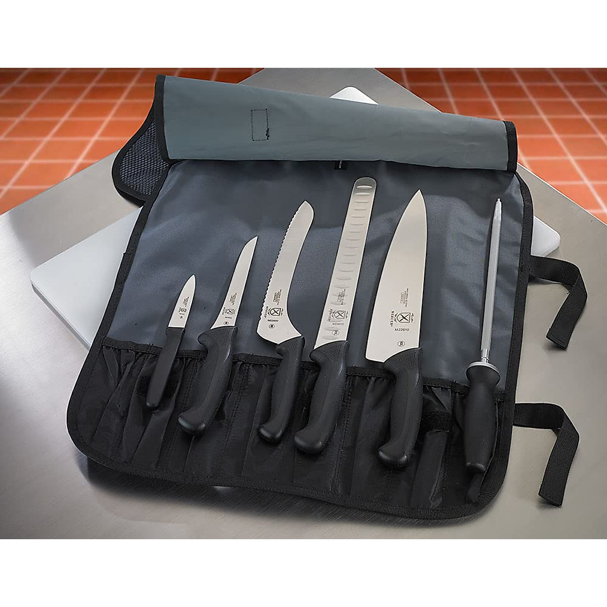 Mercer Culinary Millennia 7-Piece Knife Roll Set,Black