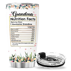 JENOIS Grandma Gifts, Tumbler 20 Oz With Lid And Straw, Coffee Flower Tumblers Granny Floral Cups Water Nana Handle Cup, Grandma Nutrition Facts