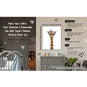 Designs by Maria Inc. Floral Crown Safari Nursery Decor | Girl Nursery Wall Decor - Nursery Art | UNFRAMED Nursery Wall Art Baby Boy Room Decor | Pack of 4 Unisex Animal Nursery Decor [8"x10"]