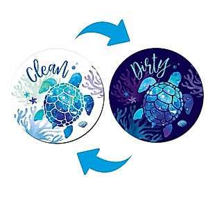 WIRESTER 3.5 inch Dishwasher Clean Dirty Flip Sign Double-Sided Decoration for Kitchen Dishwasher Washing Machine, Blue Sea Turtle