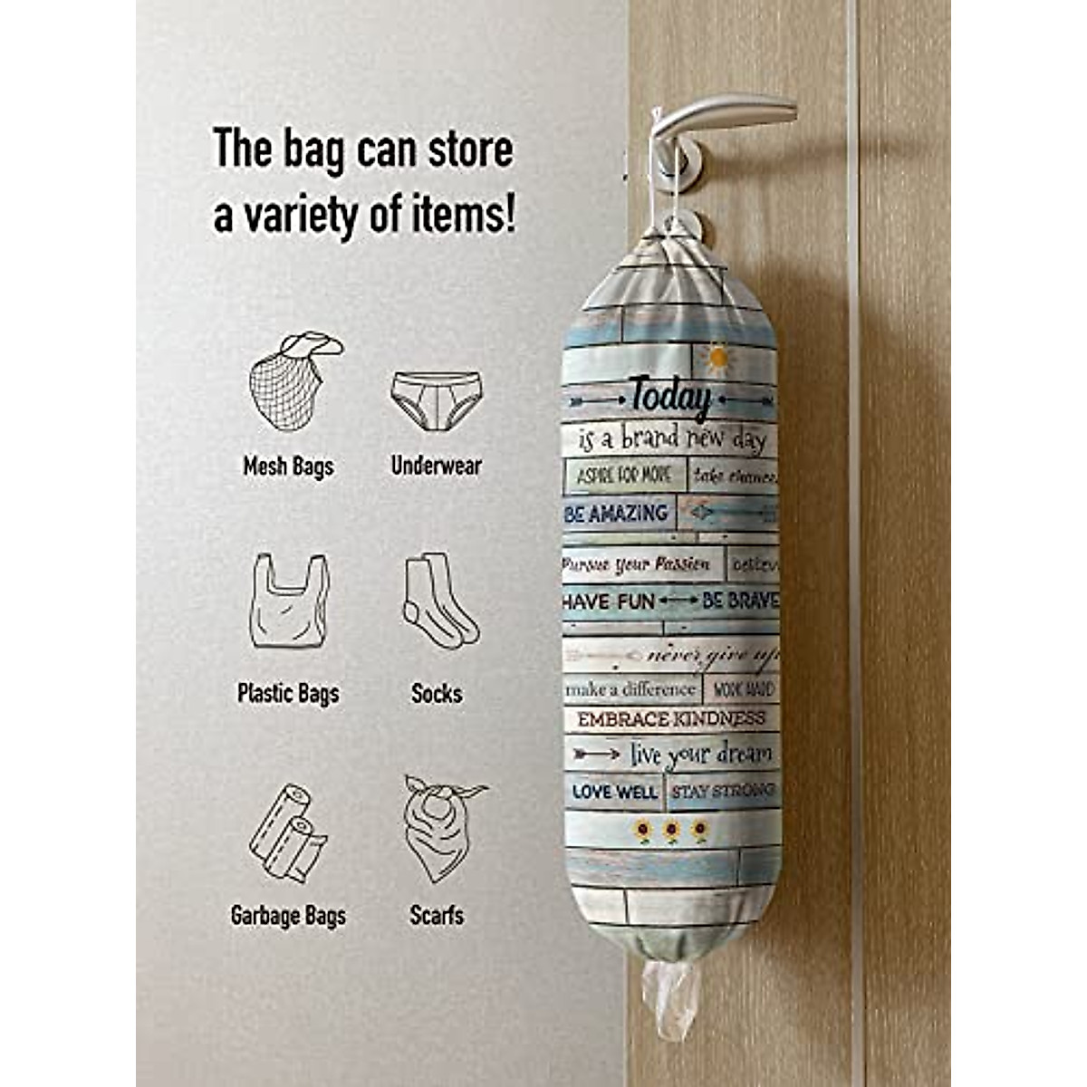 Hglian Inspirational Grocery Bag Storage Dispenser Today Is A New Day Quotes Plastic Bag Holder Organizer Container for Shopping Trash bags -Teal Motivational Kitchen Décor Canvas Art 23x9