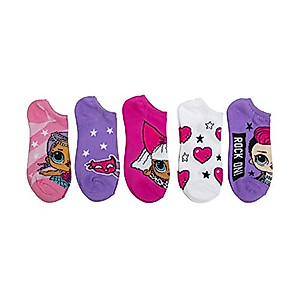 L.O.L. Surprise! Girls' Big LOL Surprise 5 Pack No Show, Pink/Purple/Multi, Fits Sock Size 9-11 Fits Shoe Size 4-10.5
