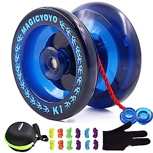 MAGICYOYO Responsive YoYo K1-Plus for Kids Beginners with Yoyo Storage Bag + 12 Yoyo Strings and Yo-Yo Glove (K1-Dark Blue)