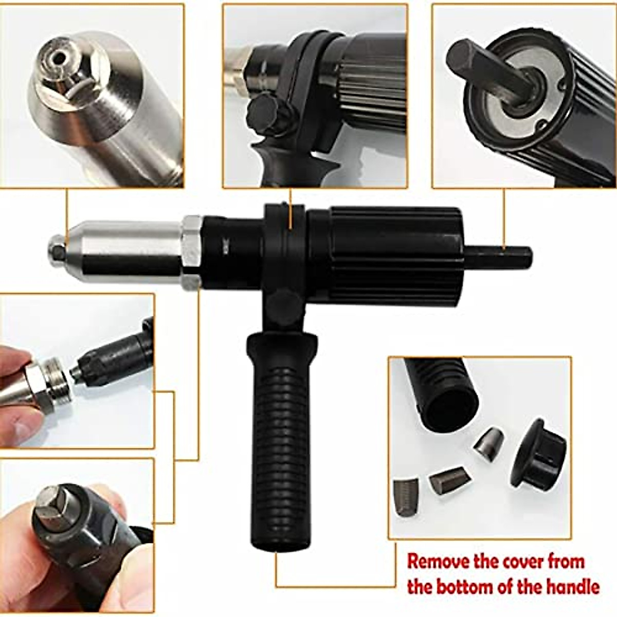 YWHWLX Electric Rivet Gun Adapter with 2.4/3.2/4.0/4.8mm Diameter Rivet Head Bit and Handle Wrench for Cordless Electric Drill Electric Rivet Tool