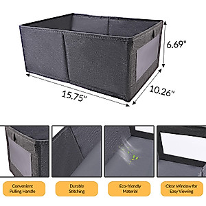 MEUVO Collapsible Storage Bins for Shelves - 3 Pack Foldable Storage Baskets for Organizing, Linen Closet Organizers and Storage with Visible Window and Handle for Clothes, 15.75" x 10.62" x 6.69"