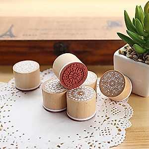 Waugve 12Pcs Wooden Stamps Floral Pattern Rubber Stamp Round and Square Lace Wooden Rubber Stamp for Scrapbooking and DIY Craft Card
