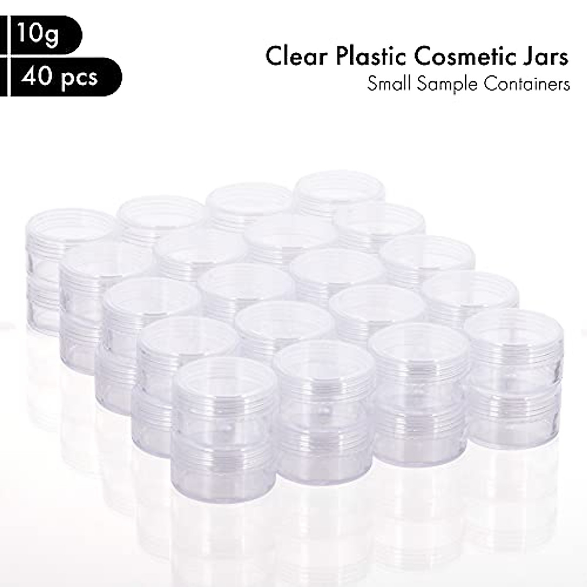 40Pcs 10 Gram Plastic Cosmetic Containers with Lids for Lotion, Creams, Toners, Lip Balms, Makeup Samples Jars BPA free (10g-40pcs, clear)