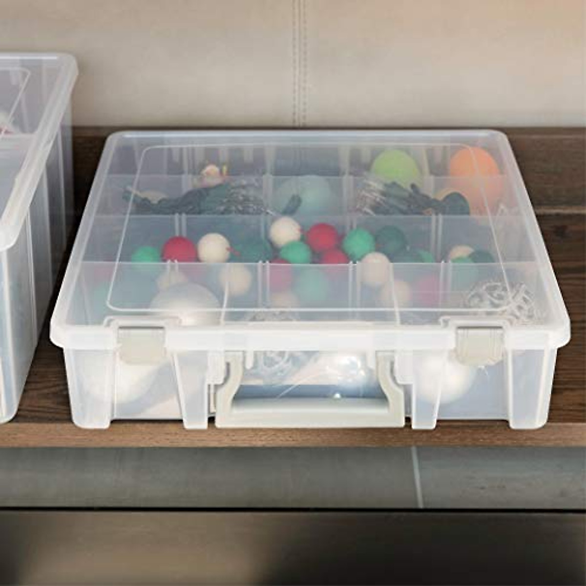 AB Designs 6823ABD Super Satchel with Removable Dividers, Stackable Home Storage Organization Container, Clear with Sliver Latches and Handle