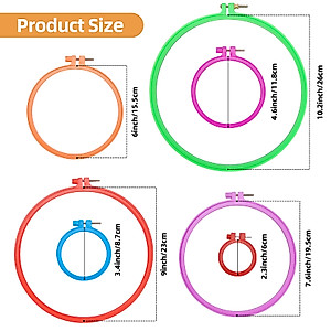 Caydo 7 Pieces Plastic Embroidery Hoops, 2.3 inch to 10.2 inch Circle Cross Stitch Hoops for Embroidery and Cross Stitch (Multicolor)