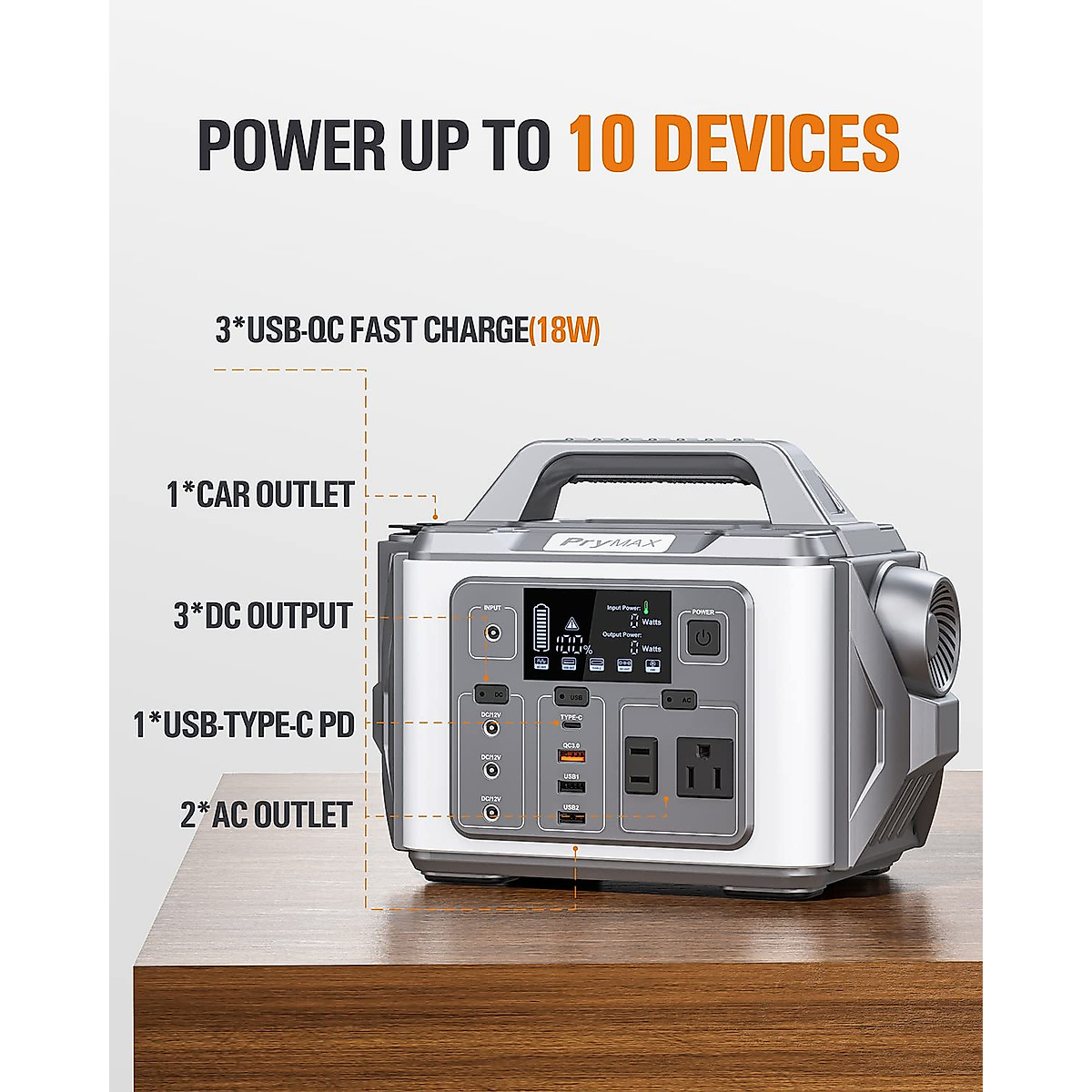 PryMAX Steelite Power Station (Peak 600W)296Wh Portable Solar Generator Outdoor Backup Lithium Battery Mobile Power Station with 330W AC Outlet Camping RV Travel Emergency CPAP