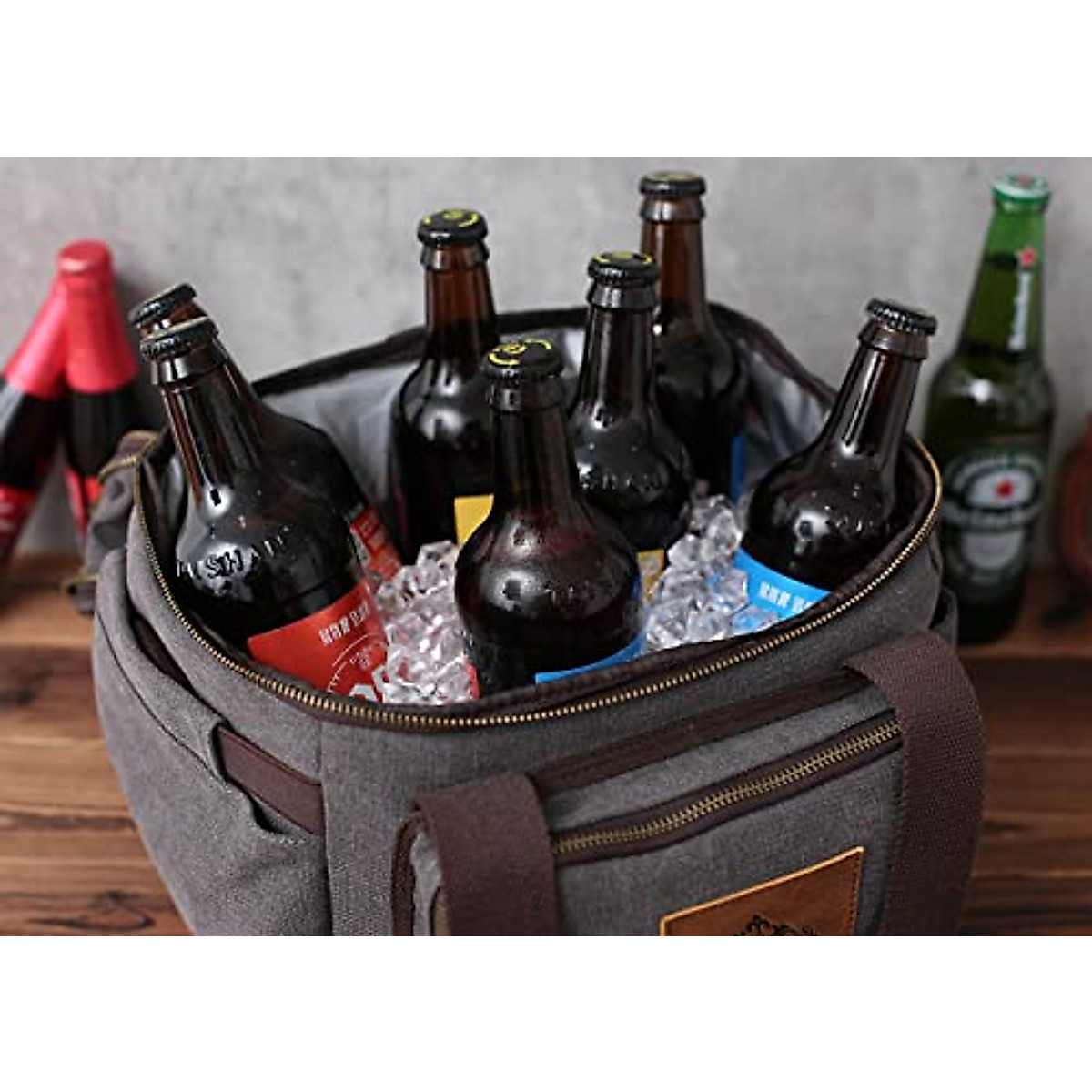 Personalized Cooler Bag, Groomsmen Gift Cooler, Insulated Double Compartment Lunch Cooler Bag, Reusable Lunch Box for Office Work Picnic Beach, Grey