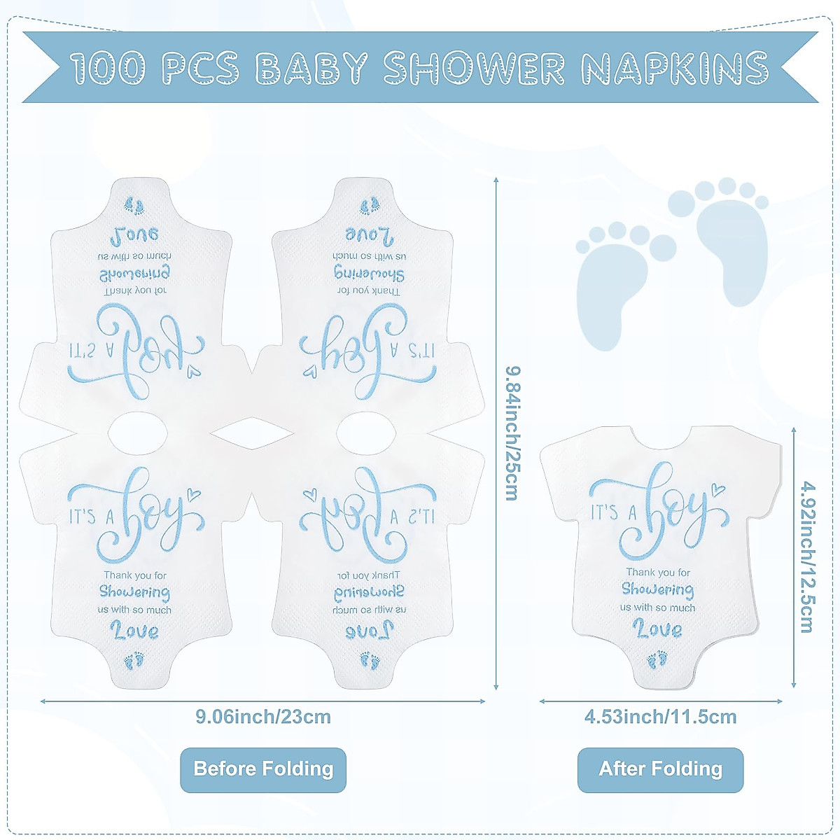 100 Pcs Small Baby Shower Napkins Blue It's a Boy Baby Shower Decoration Disposable Paper Napkins for Baby Shower Gender Reveal Party Supplies