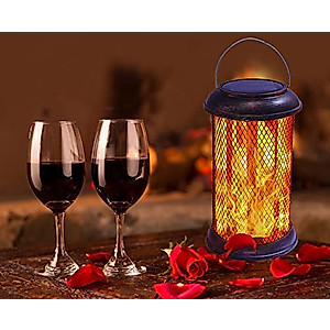 Solar Lanterns Flickering Flame Lights Metal Flame Lantern Outdoor Hanging Lighting Waterproof LED Flame Lights for Patio Garden Yard Winter Gift for Christmas