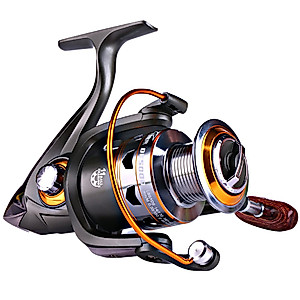 Sougayilang Spinning Fishing Reels with Left/right Collapsible Wood Handle Powerful Metal Body 5.2:1/5.1:1 Gear Ratio Smooth 11BB for Inshore Boat Rock Freshwater Saltwater Fishing -DK6000