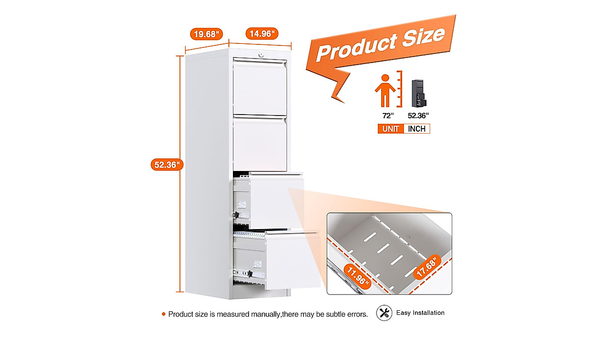 Aobabo 4 Drawer Locking File Cabinet for Home & Office