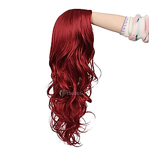Tseses Red Wigs Long Curly Wavy Wigs for Women Side Part Natural Looking Cosplay Halloween Synthetic Fiber Wig (Red)