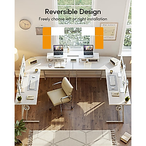 CubiCubi L Shaped Gaming Desk Computer Office Desk, 67 inch Corner Desk with Large Monitor Stand for Home Office Study Writing Workstation, White